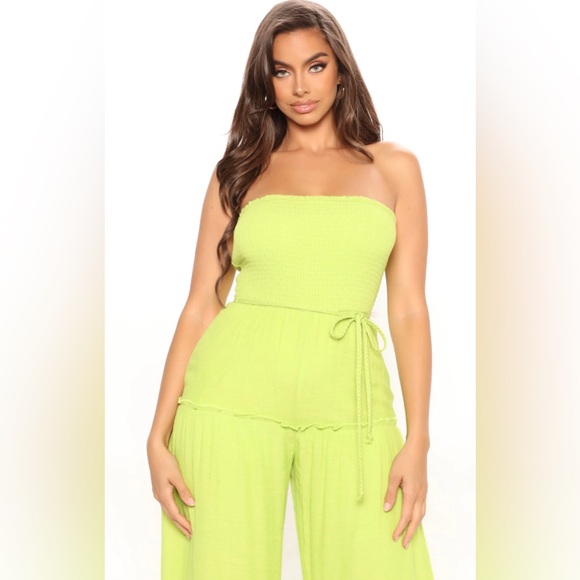 Fashion Nova | Pants & Jumpsuits | Fashion Nova Lime Green Lifes A Beach Smocked Jumpsuit | Poshmark